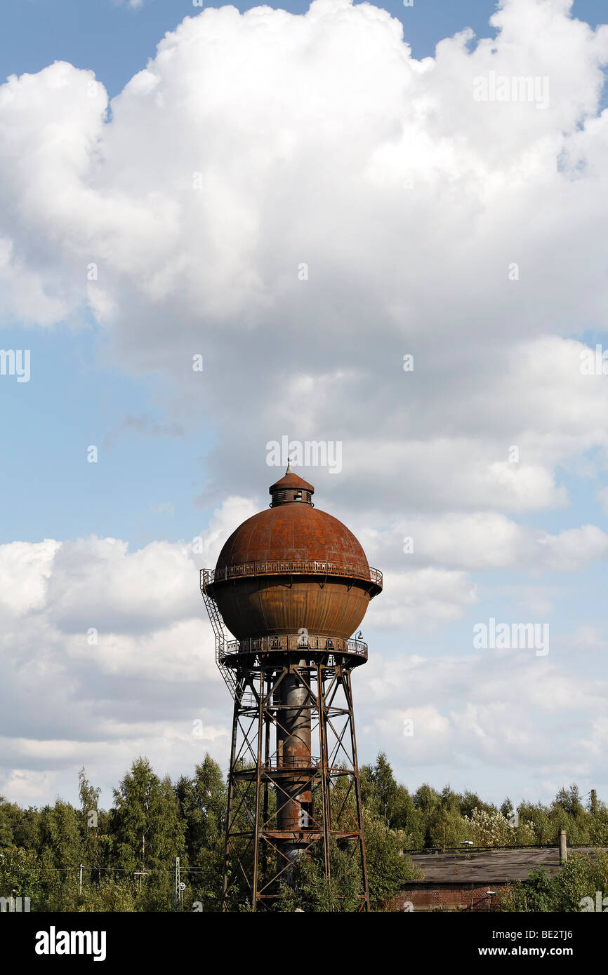 Historic Water Tower South, spherical water tank on a rusty steel frame ...