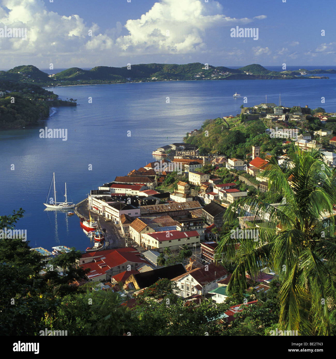rooftop view of town and harbour in Bahamas Stock Photo - Alamy