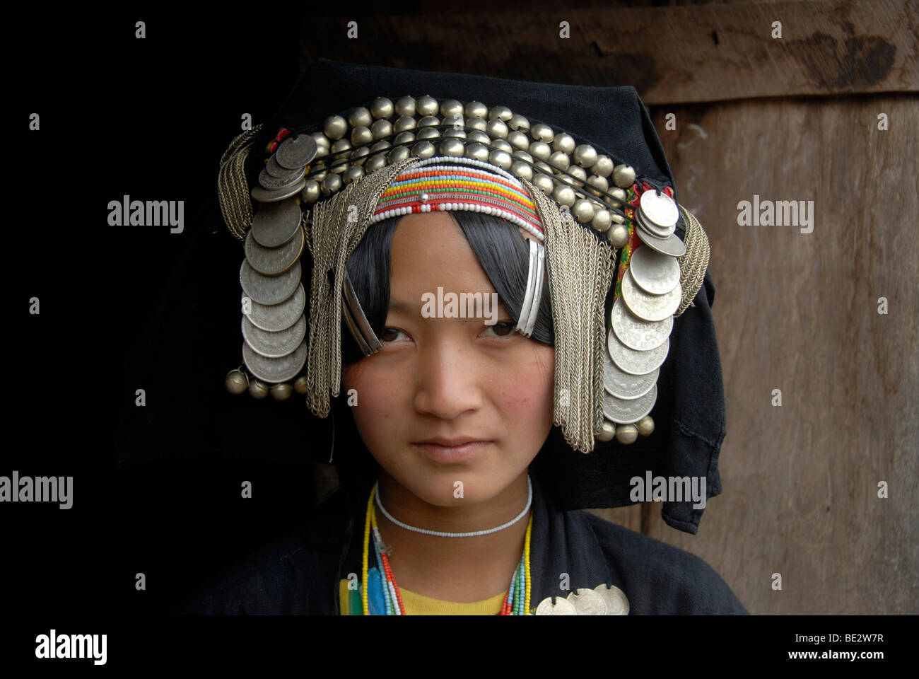 Portrait, ethnology, woman of the Akha Pixor ethnic group in ...