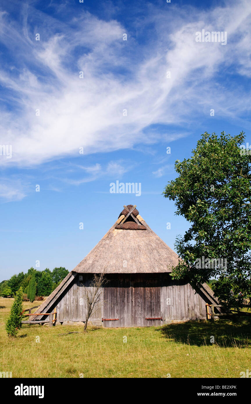 Historic sheep barn near Wilsede, Lueneburg Heath Nature Park, Lower ...