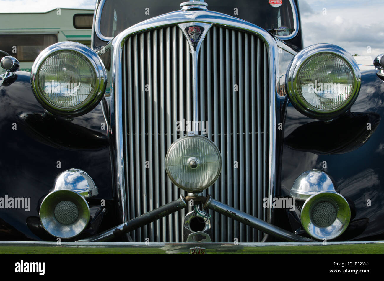 Radiator grille of a Rover 14 saloon car at a classic vehicle rally ...