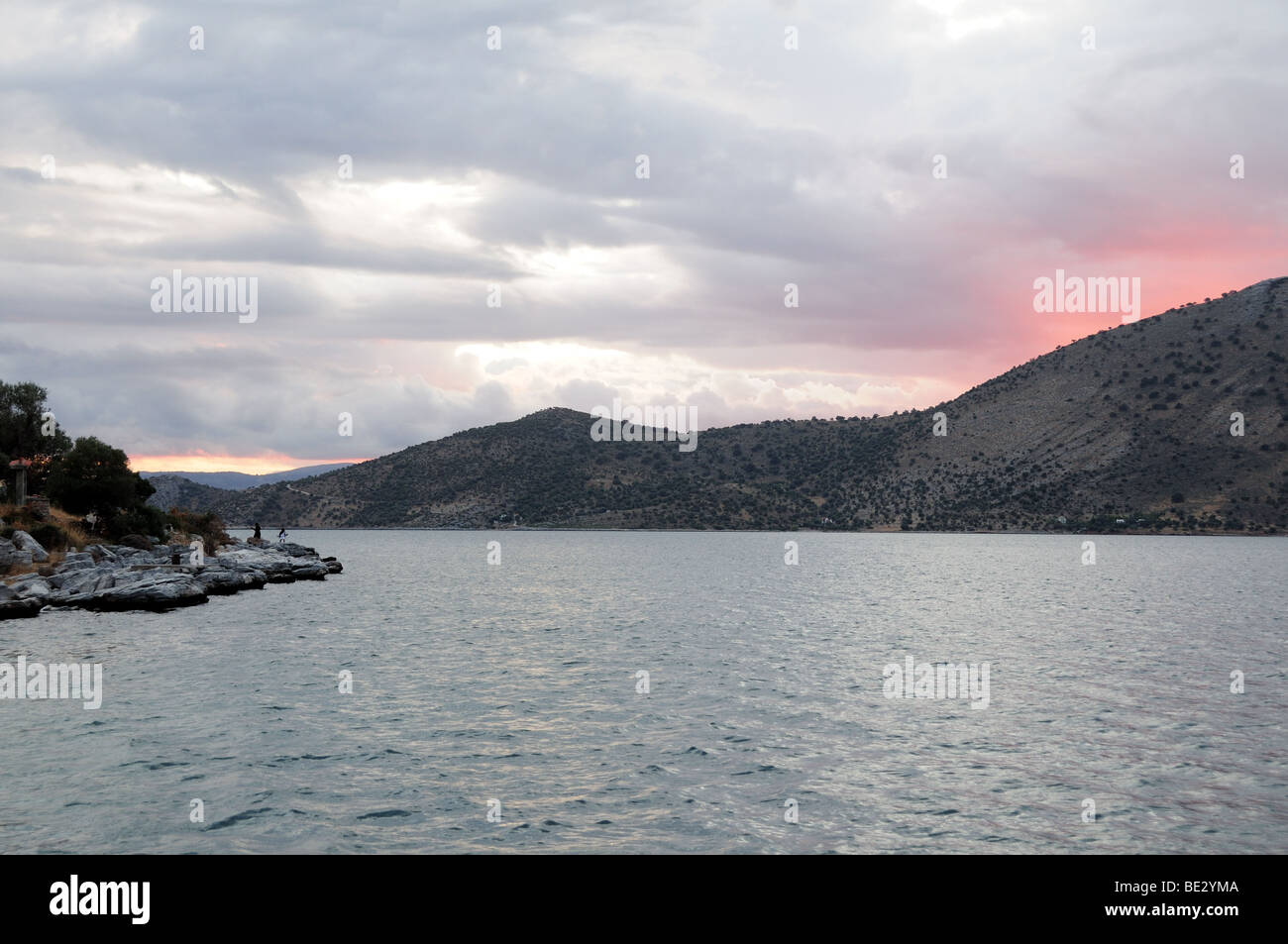 Sunset over a Greek Fjord at Penagia Island of Evia Greece Stock Photo ...