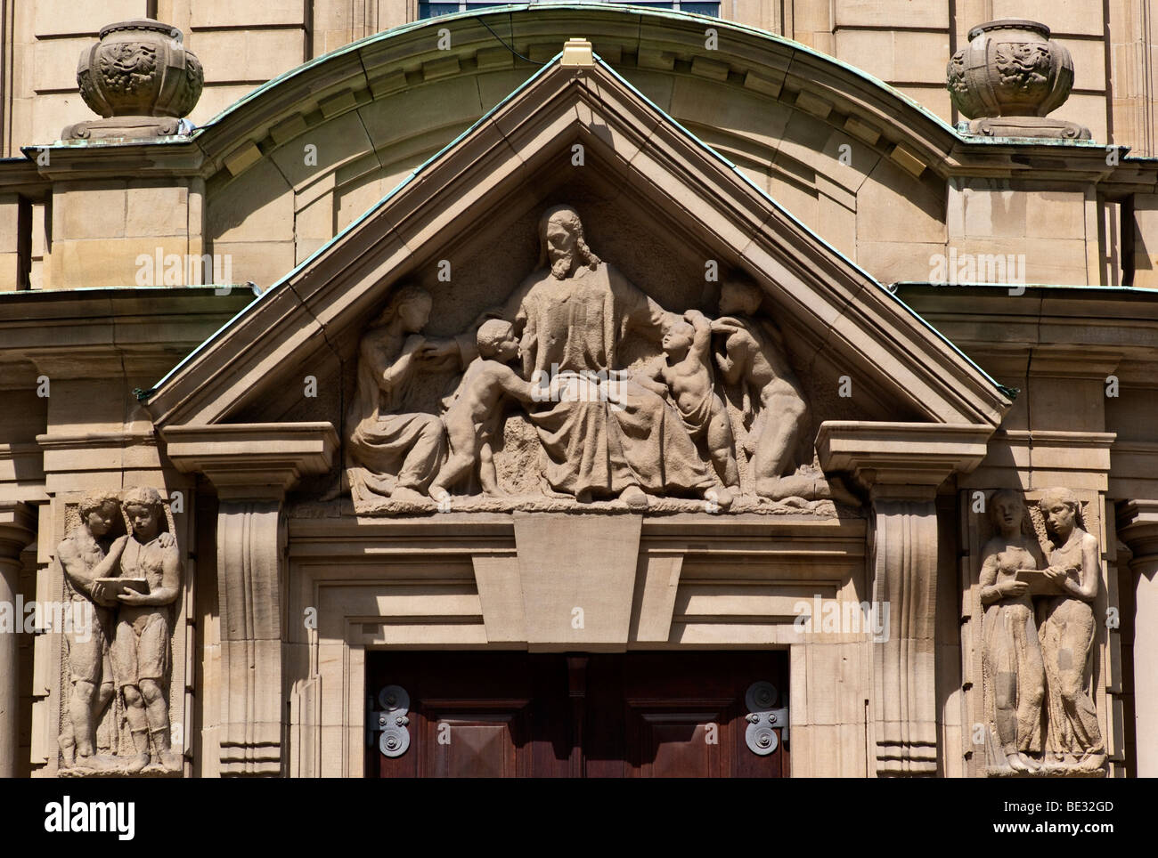 Neo-baroque Protestant church CHRIST CHURCH, high relief of a depiction ...