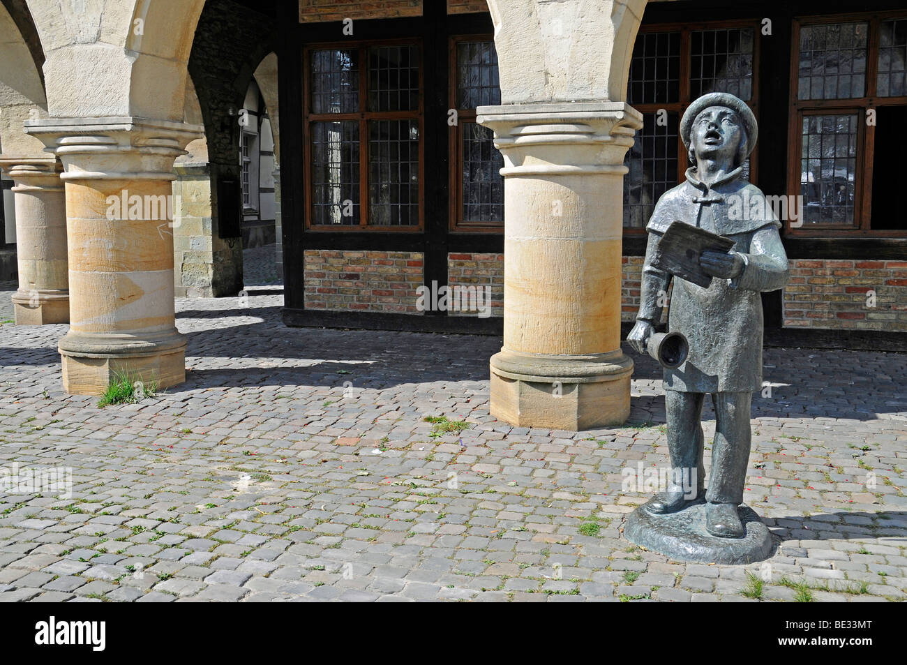Sculpture, arcades, city hall, Werne, Kreis Unna district, North Rhine ...