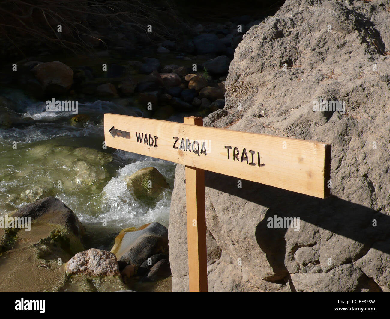 Sign in Wadi Zarqa, near Hammamat Ma'in, Jordan Stock Photo - Alamy