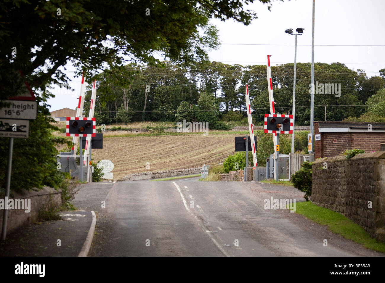 Barriers at Railway level crossing near lindisfarne Northumberland UK ...