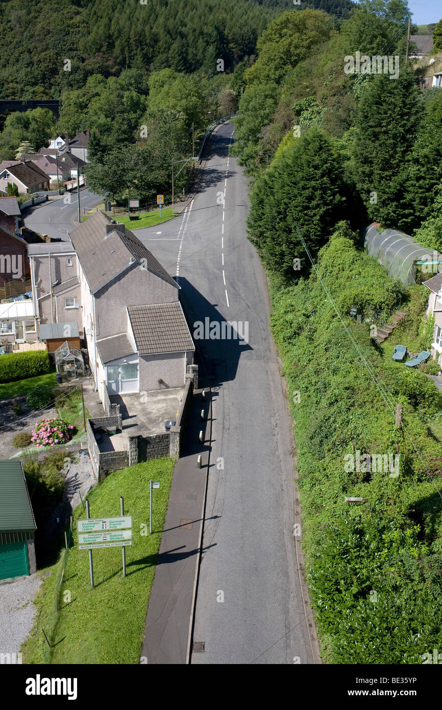 Pontryhdyfen, with road sign at entrance to village and Queen Street ...