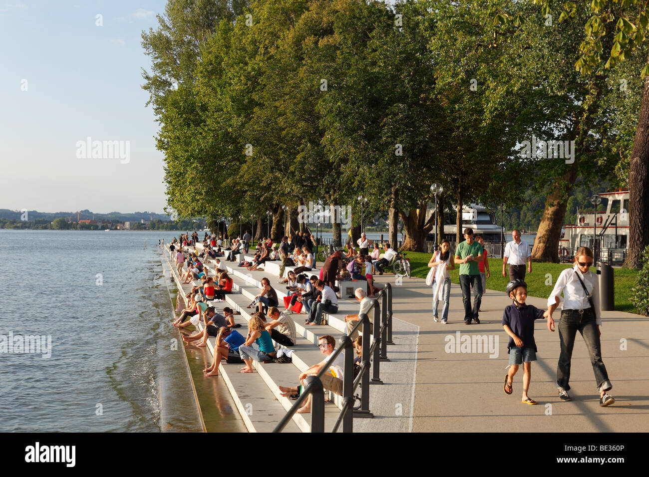 Promenade at the port of Bregenz, Lake Constance, Vorarlberg, Austria ...
