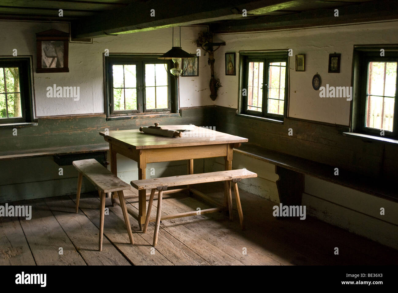 Interior of a historic farm house, Bauernhausmuseum farm house museum ...