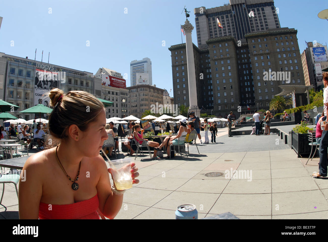 Woman Drinking, Union Square, San Francisco Stock Photo - Alamy