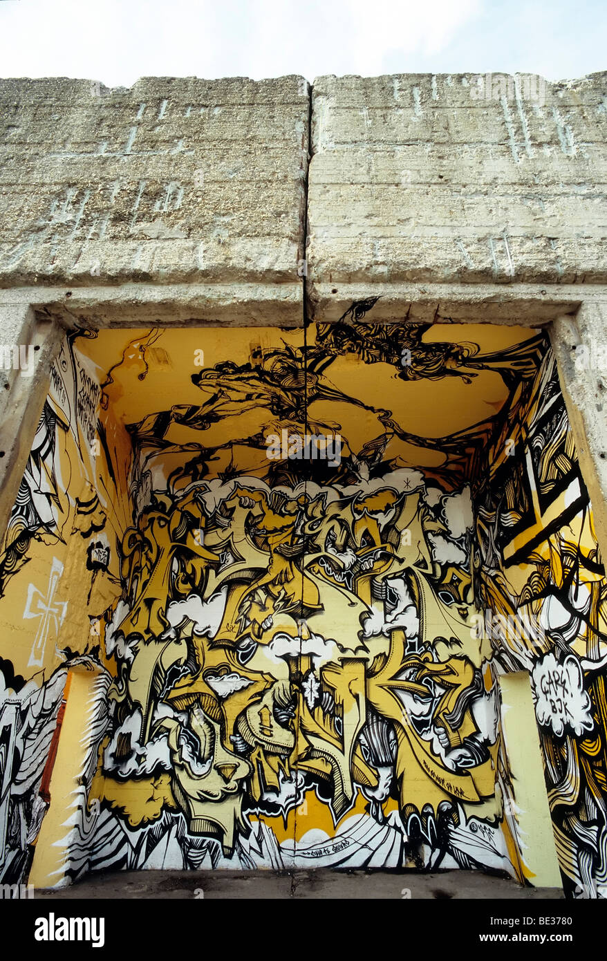 Graffiti-art on the building remains of a former steel mill, street art ...