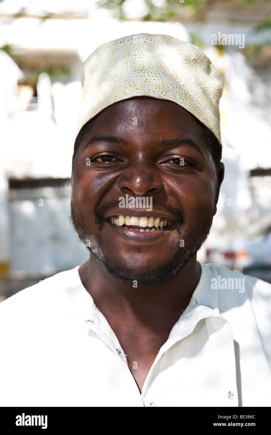 Smiling Muslim man, Stone Town, Zanzibar, Tanzania, Africa Stock Photo ...