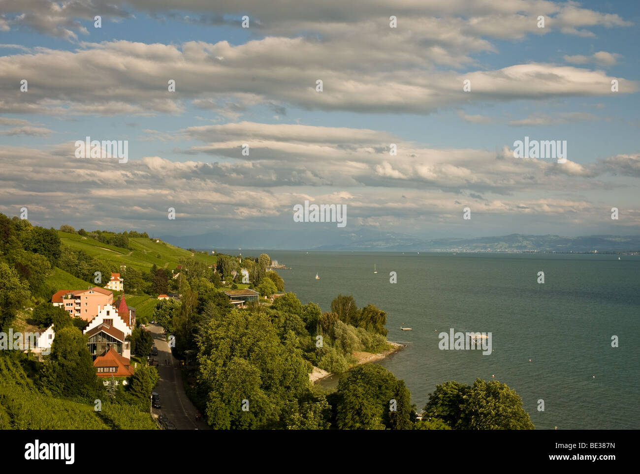 Meersburg am Bodensee in Southern Germany, a view over the Bodensee ...
