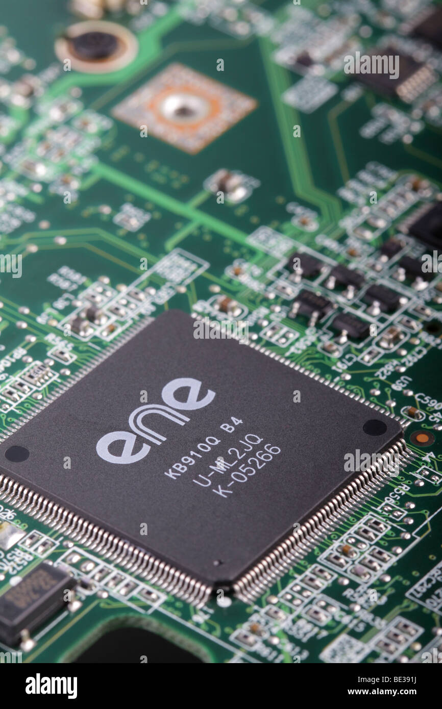 Macro view of a motherboard showing all the detalis of the circuitry ...