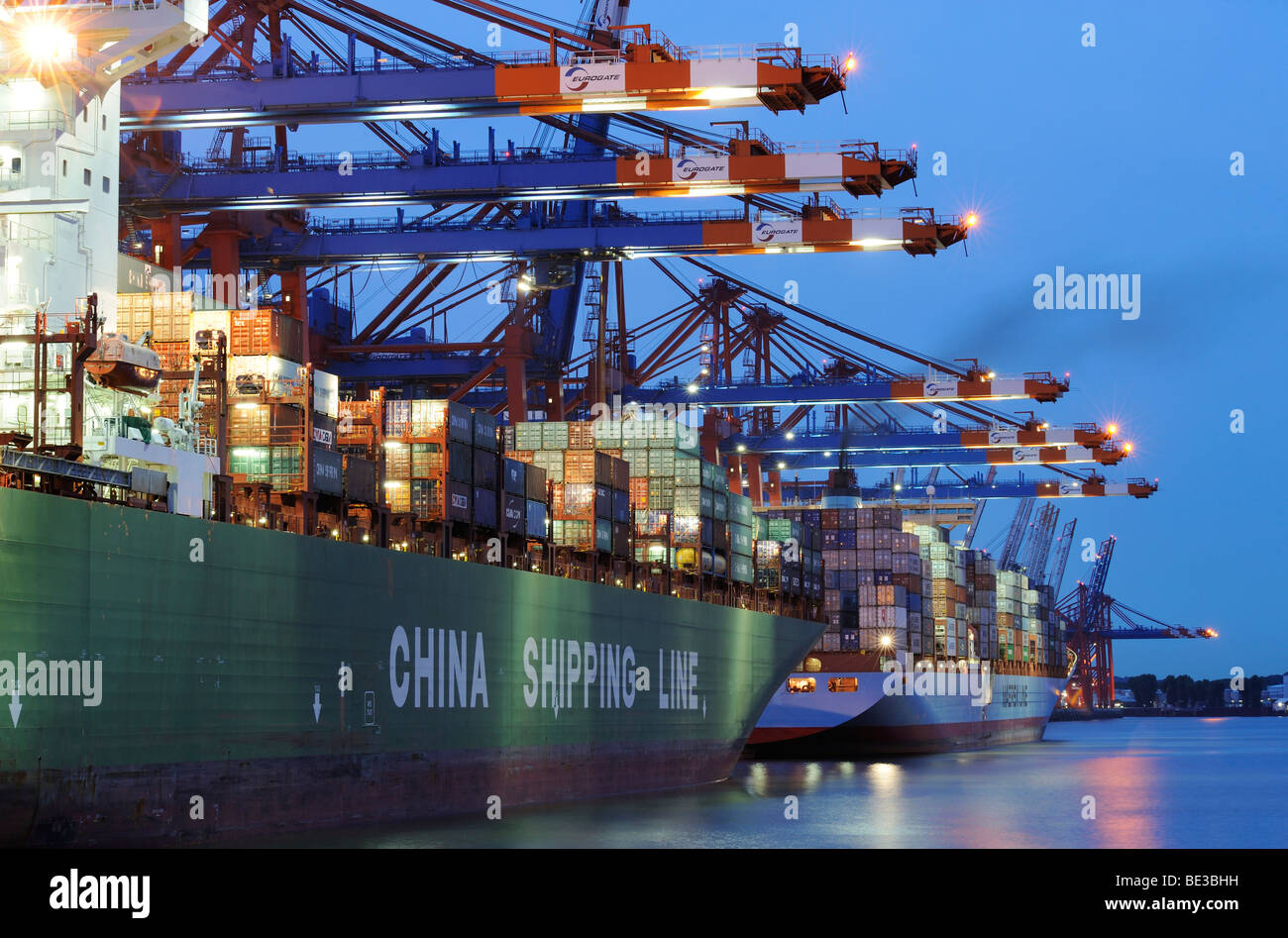 Container ship being loaded at the Eurogate, Hamburg, Germany, Europe ...