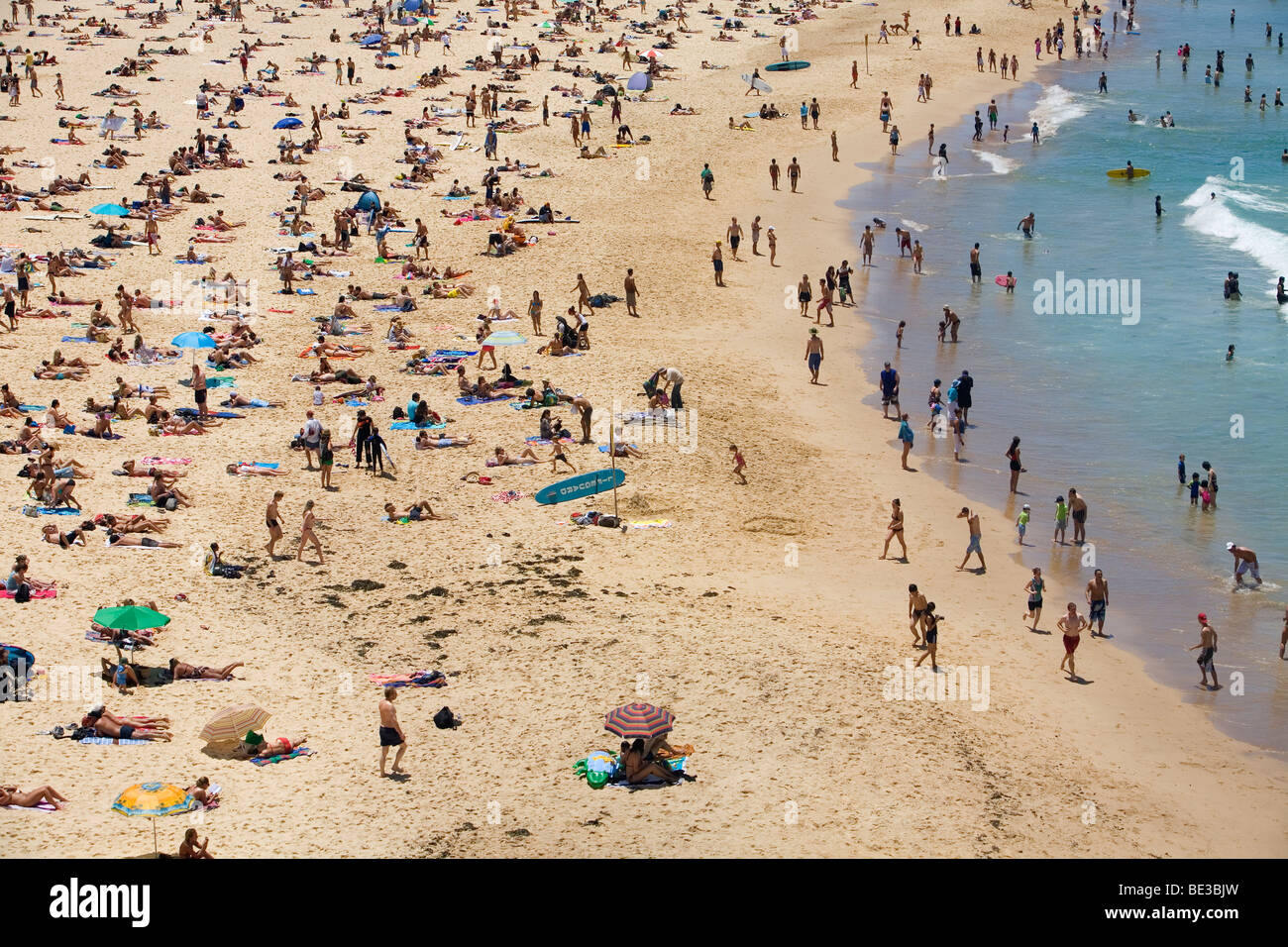 Summer crowds on the sands of Bondi Beach. Sydney, New South Wales ...