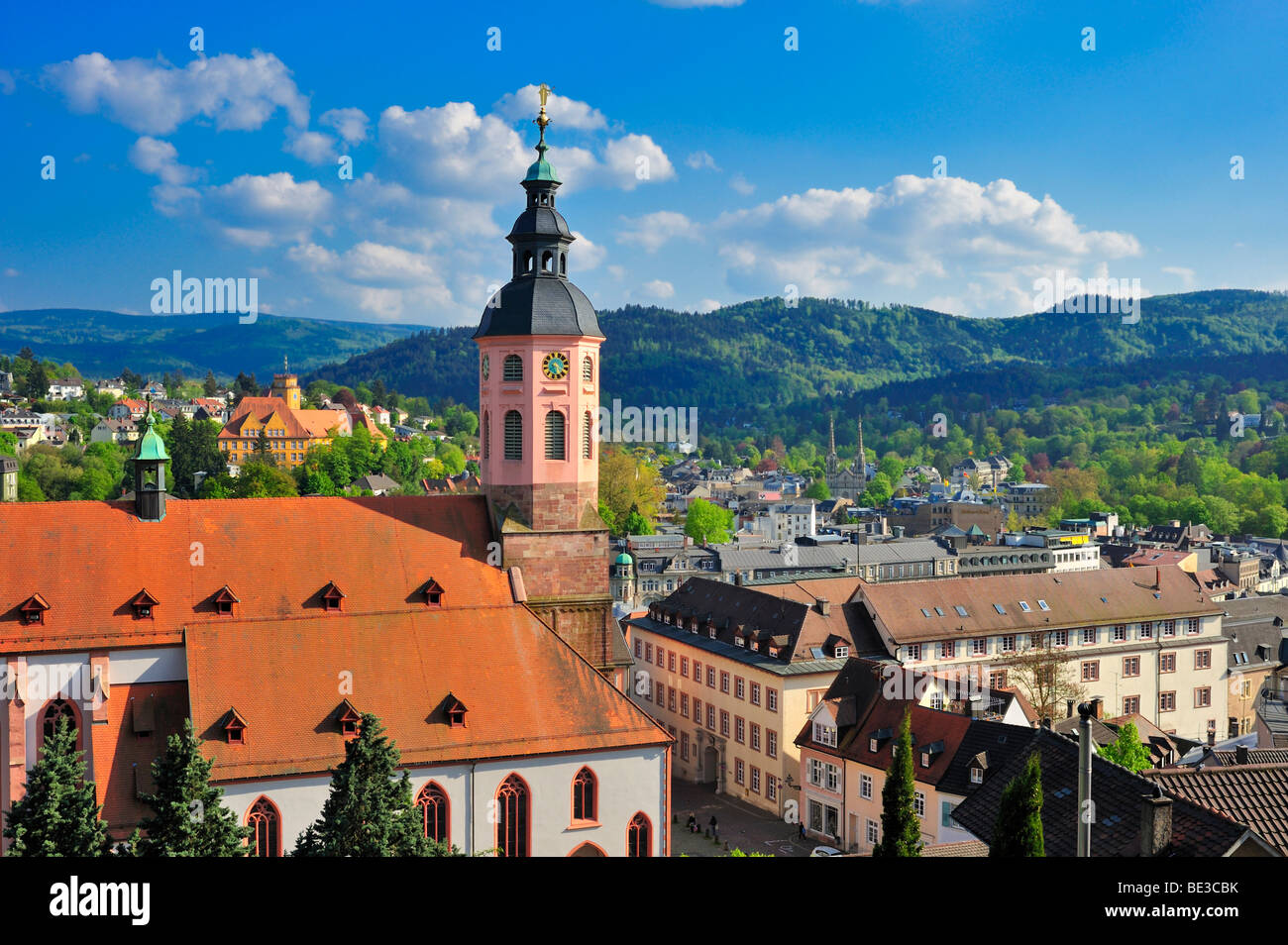 Panoramic view of the city with collegiate church, Baden-Baden, Black ...