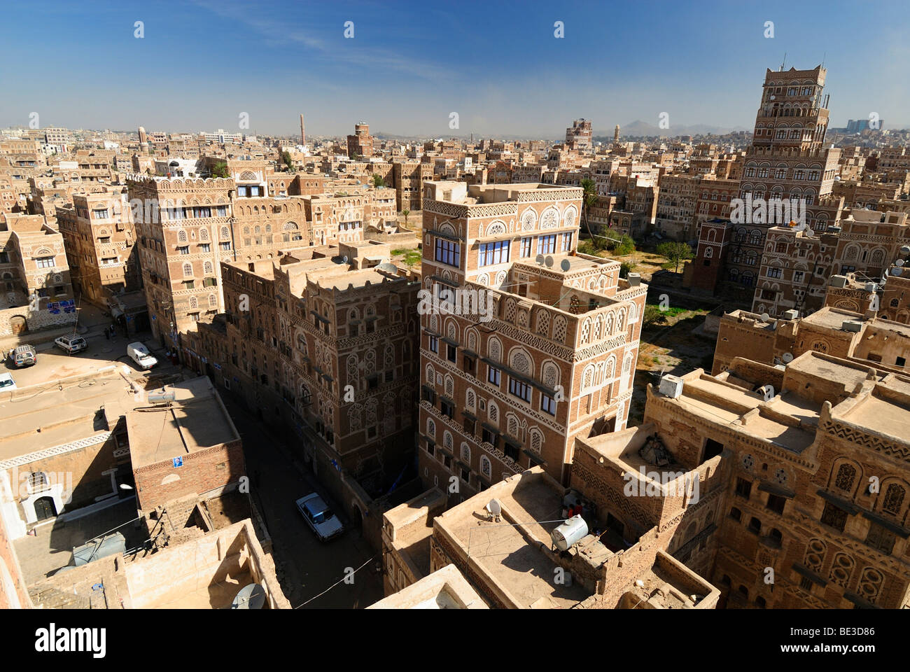 View over the historic town of Sanaa, Sana'a, UNESCO World Heritage ...