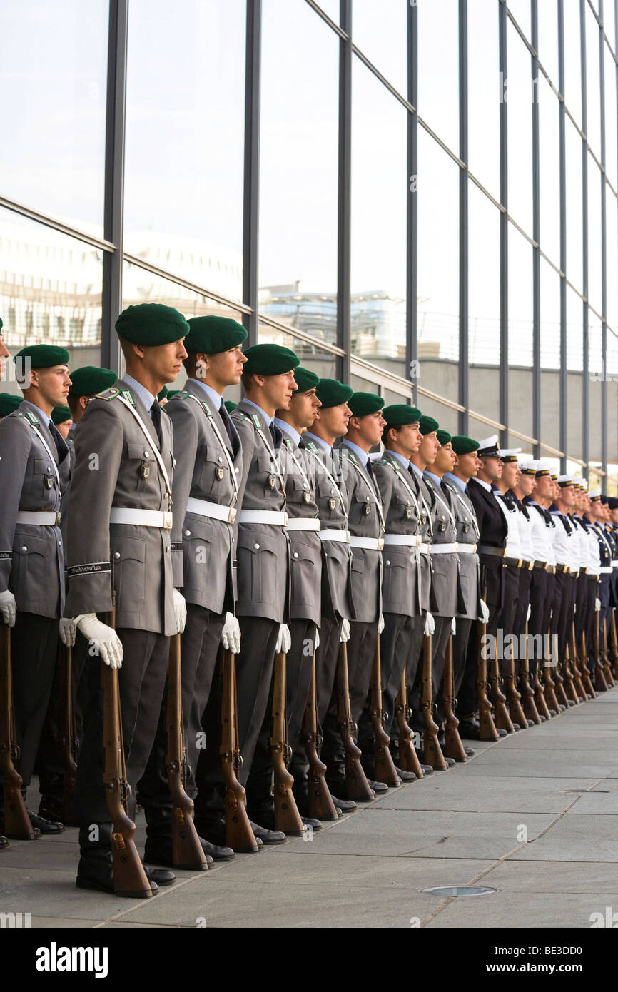 Guard of the Bundeswehr German army exercises at the Ceremonial oath of ...