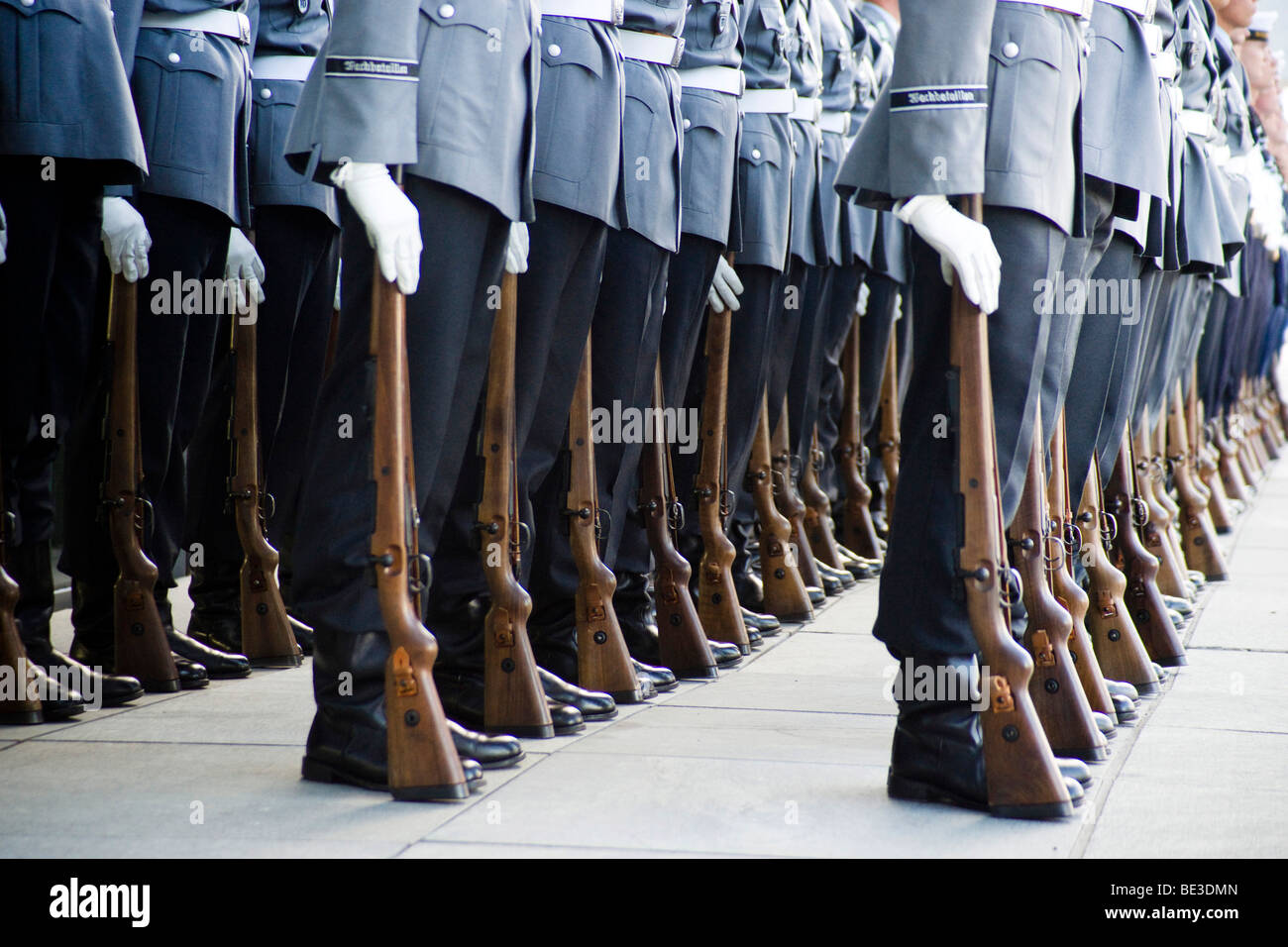Guard of the Bundeswehr German army exercises at the Ceremonial oath of ...