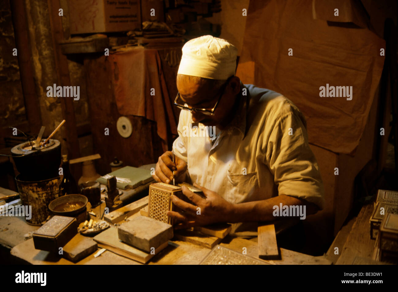 Egyptian craftsman at work, workshop, man, market, souk, Cairo, Egypt ...