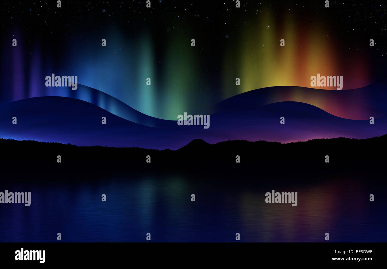 Abstract illustration of the Northern Lights Stock Photo - Alamy