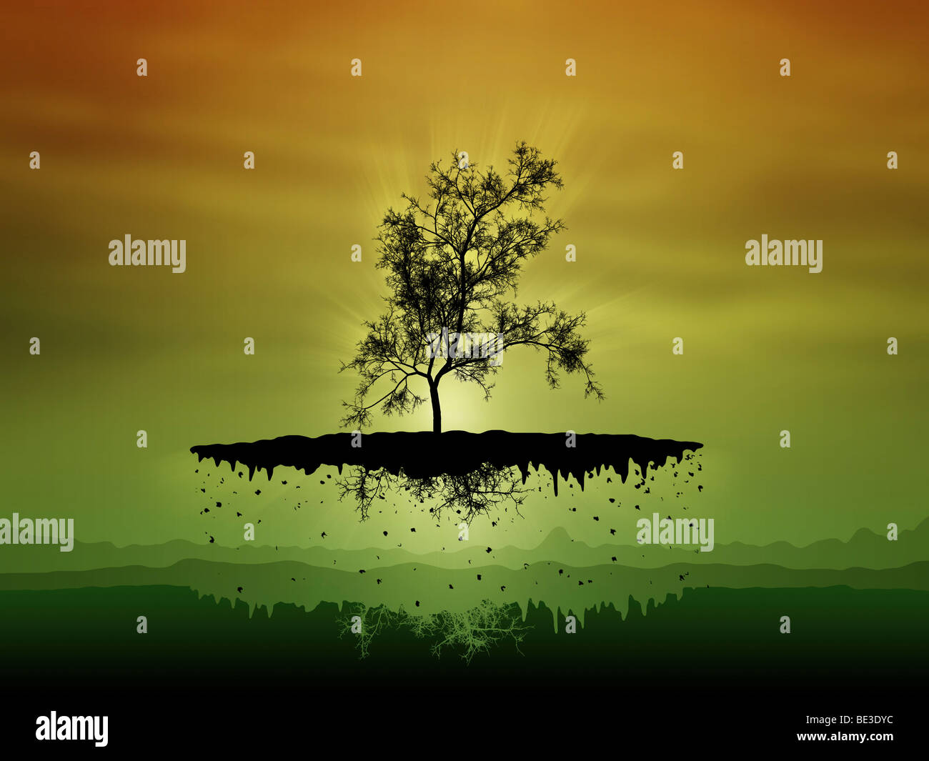 Digitally generated image of a flying tree Stock Photo - Alamy