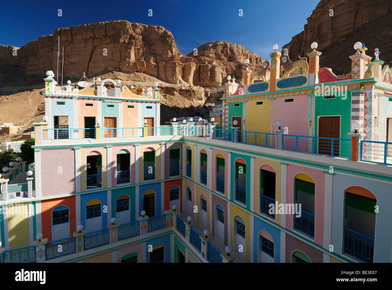 Colorful adobe Hotel Bait, Beit Bugshan, Khaylla, Khaylah village, Wadi ...