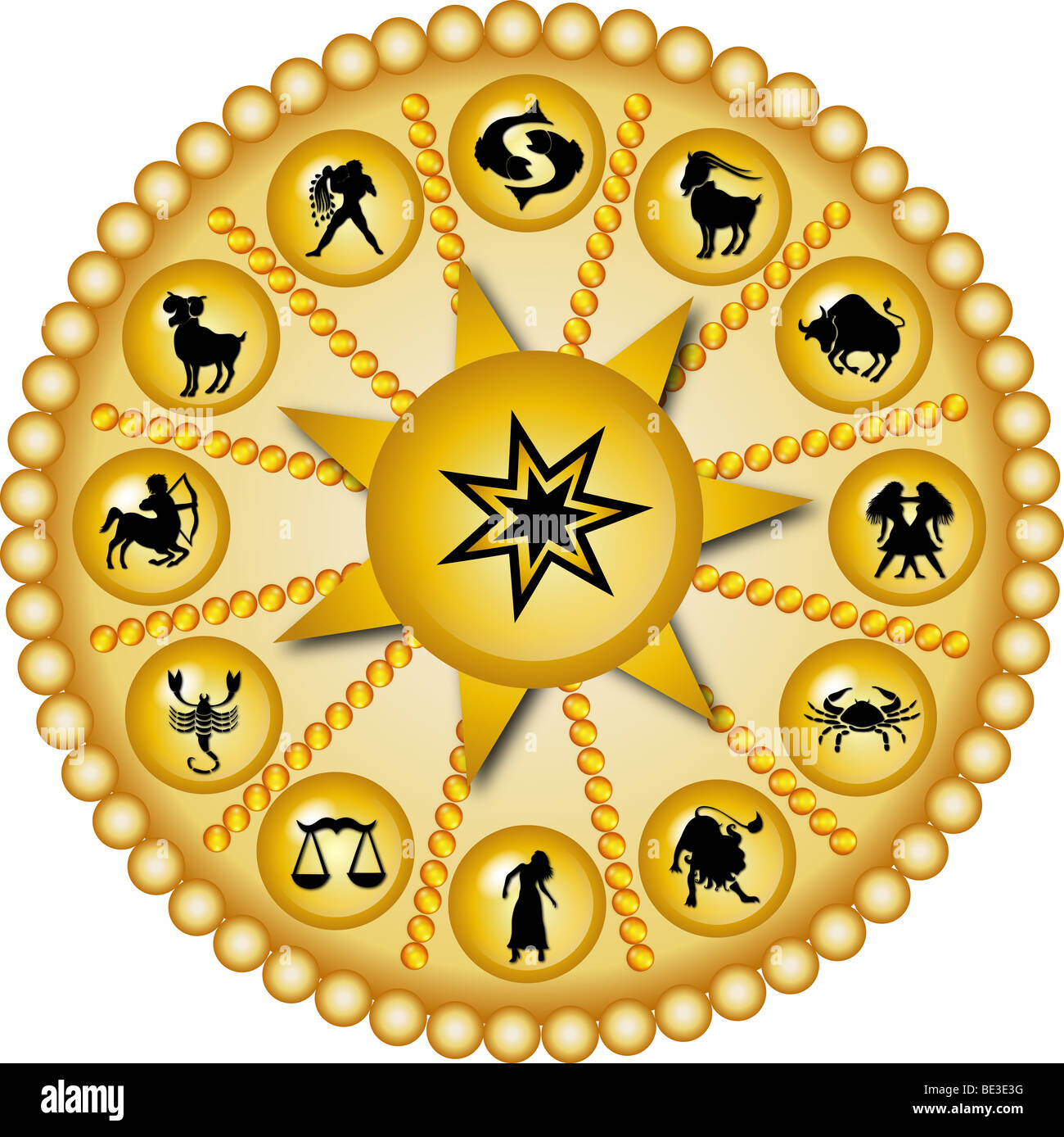 illustration of a golden zodiac disc Stock Photo - Alamy