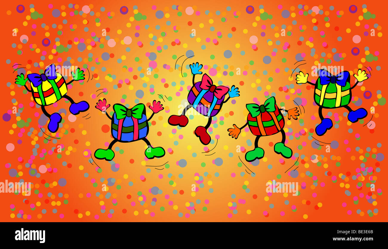 a illustration of colorful jumping presents Stock Photo - Alamy