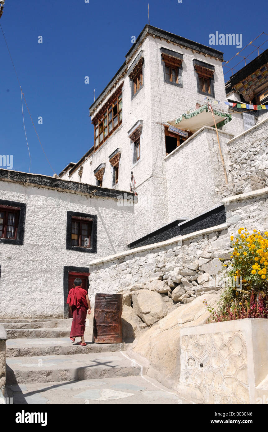 Thikse Monastery with monk, Ladakh, Jammu and Kashmir, North India ...