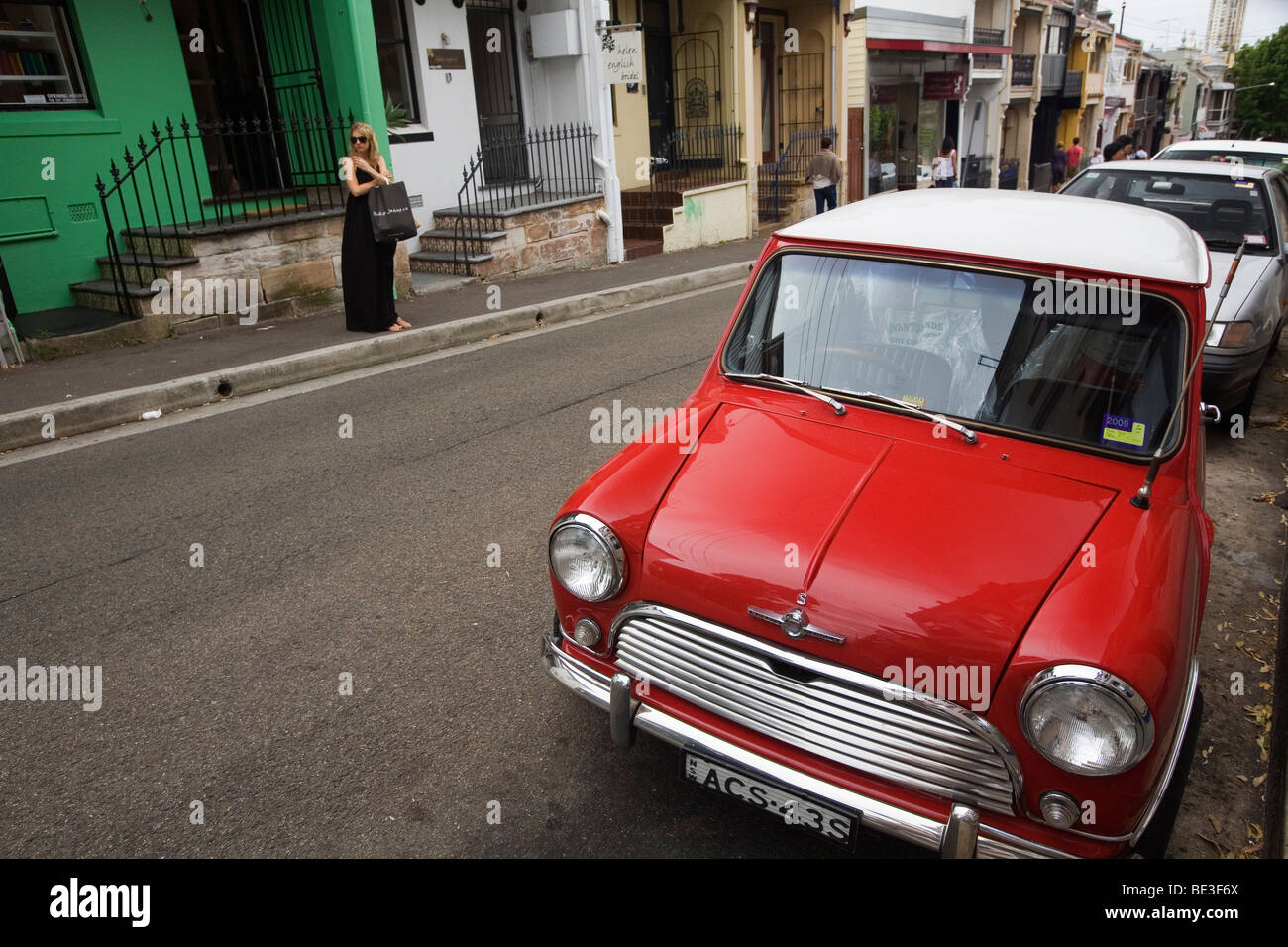 A red Morris Cooper on the streets of trendy Paddington. Sydney, New ...