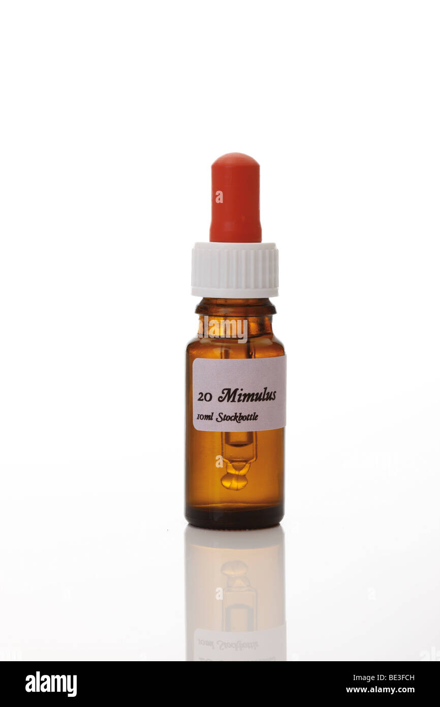Bach flowers, drops in a stock bottle with a glass pipette, Mimulus ...