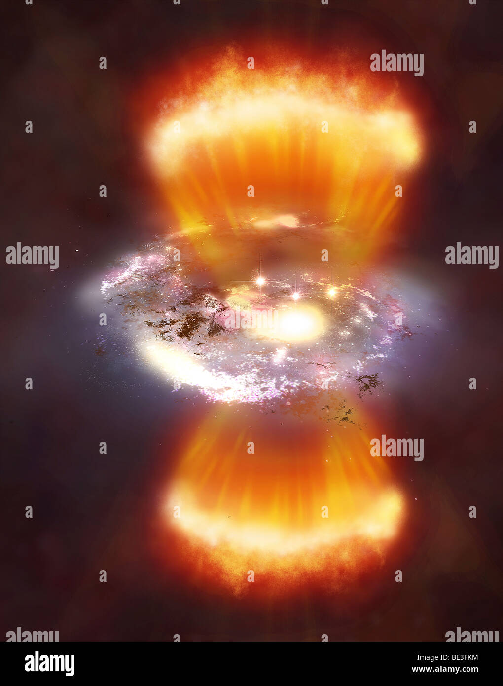 Artist concept of a galaxy inside of a glowing hydrogen blob Stock ...