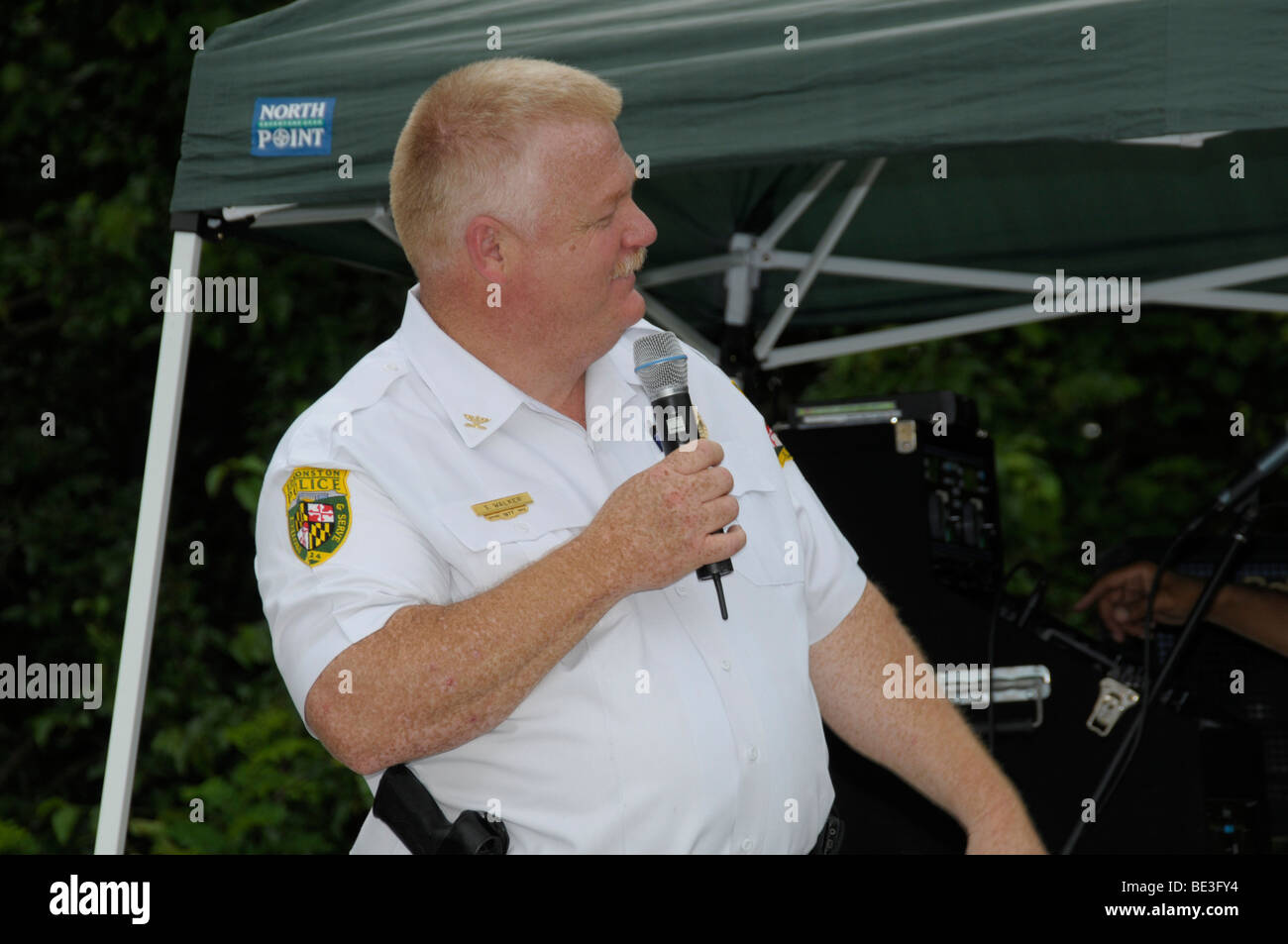 Police chief addressing a crowd during Edmonston Day Festival in ...