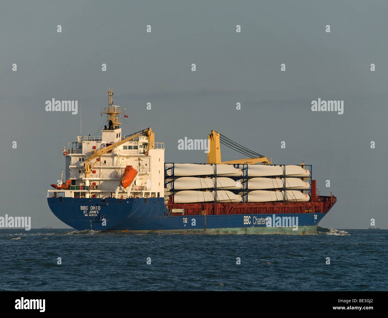 General cargo ship BBC Ohio leaving Southampton UK with a cargo of wind ...