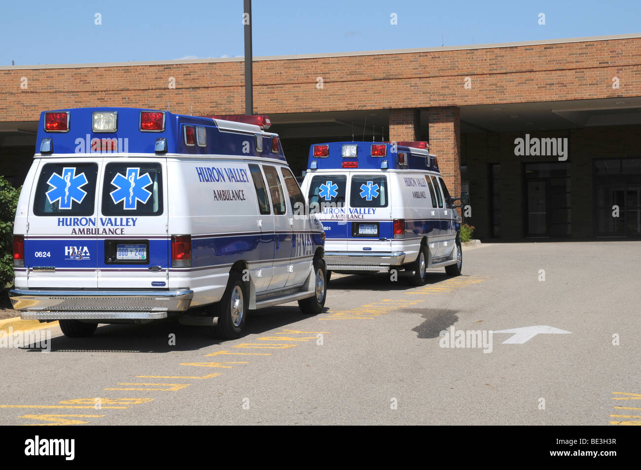 ambulances line up at the hospital in Ann Arbor, Michigan Stock Photo ...