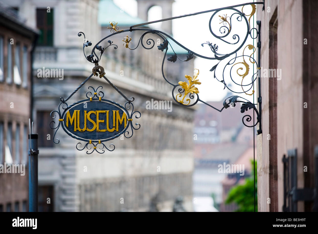 Sign reading Museum, old town, Nuremberg, Franconia, Bavaria, Germany ...