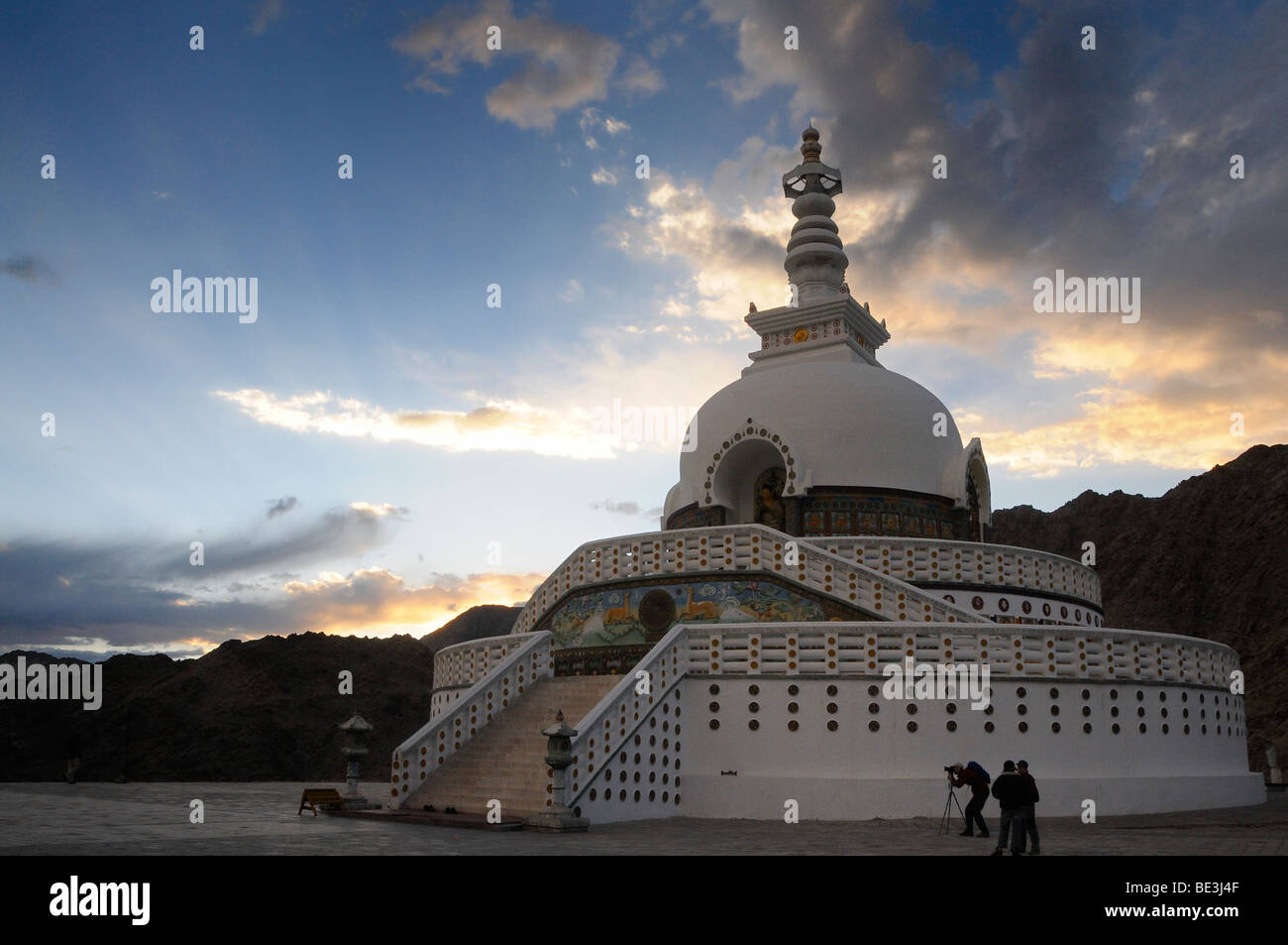 Shanti stupa on a hill above the Leh oasis, Ladakh, Northern India, the ...