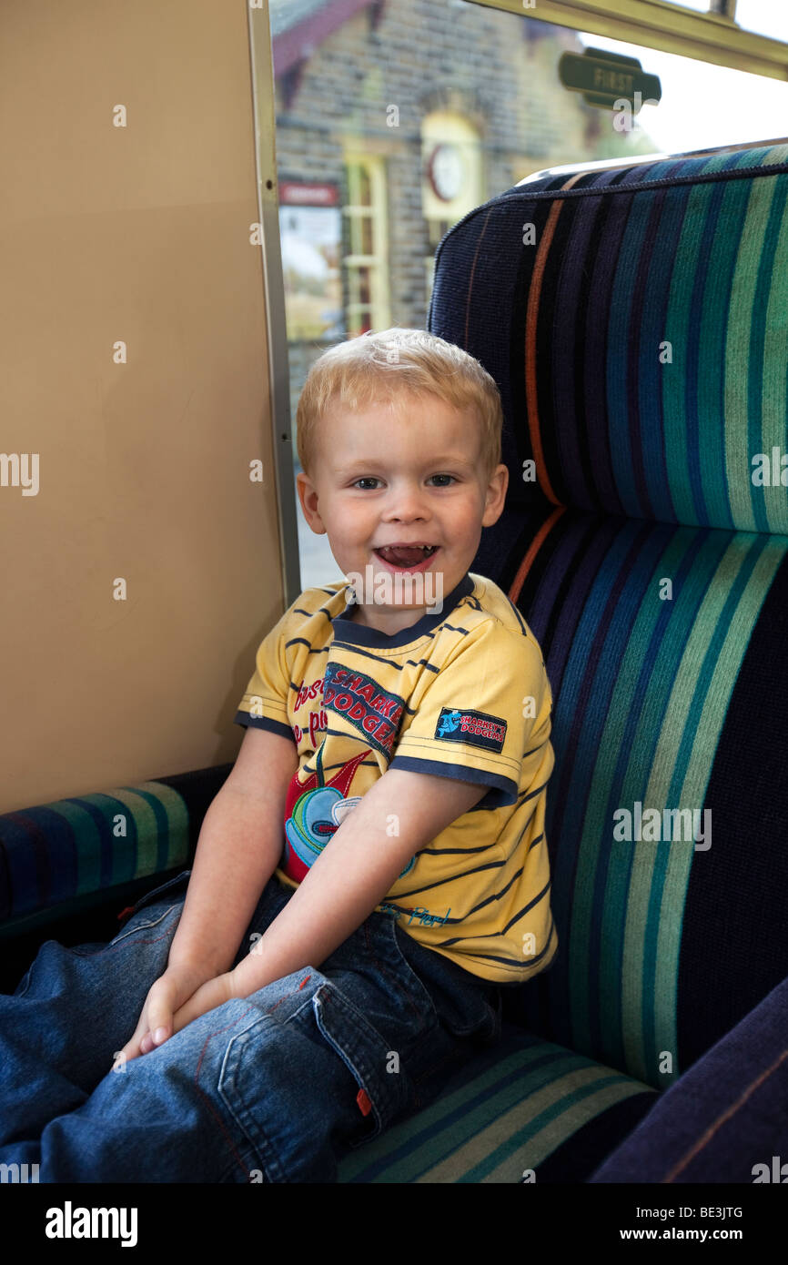 UK, England, Yorkshire, Keighley & Worth Valley Steam Railway, excited ...