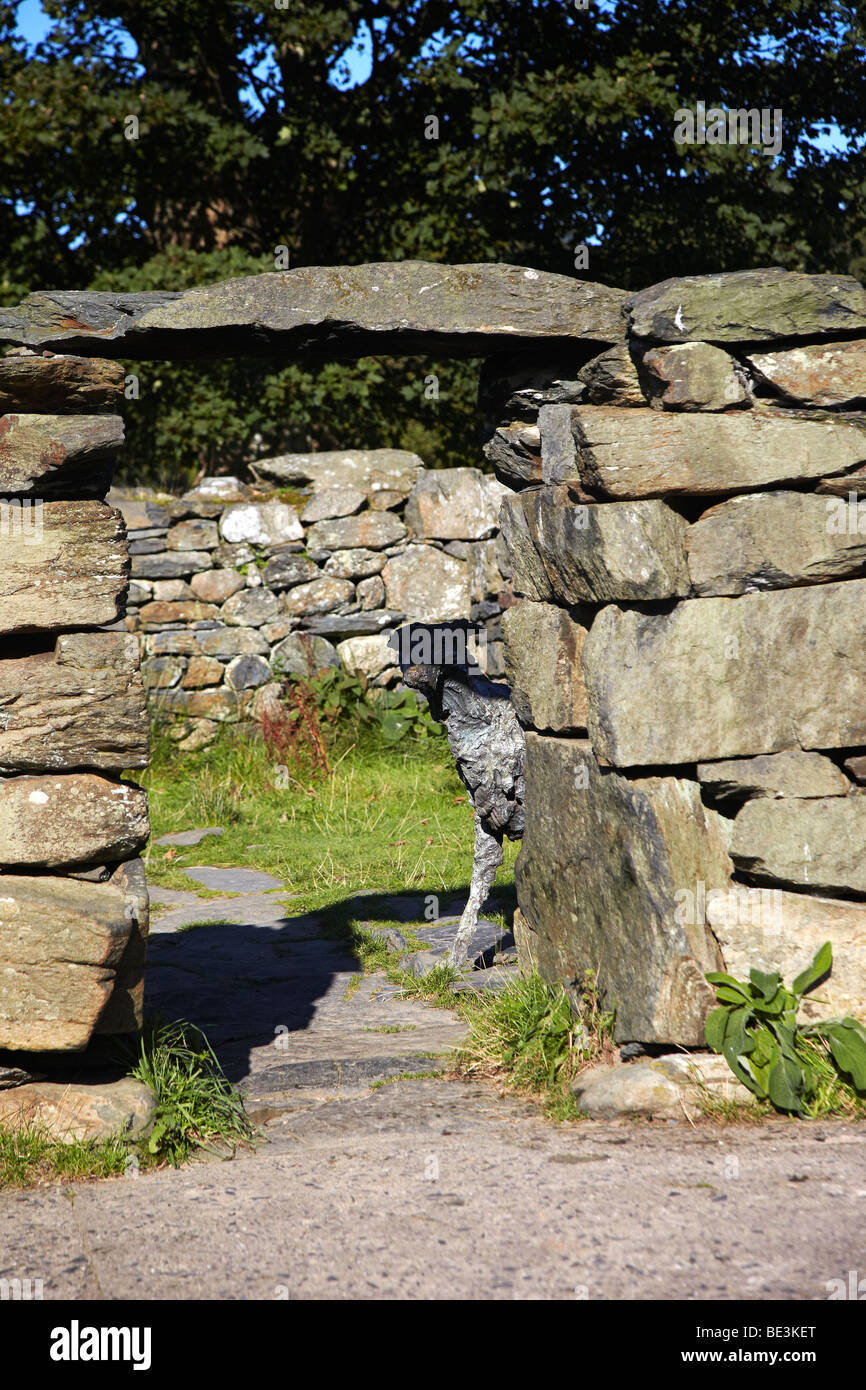 Statue of the dog Gelert, Beddgelert (Gelert's Grave) in the village of ...
