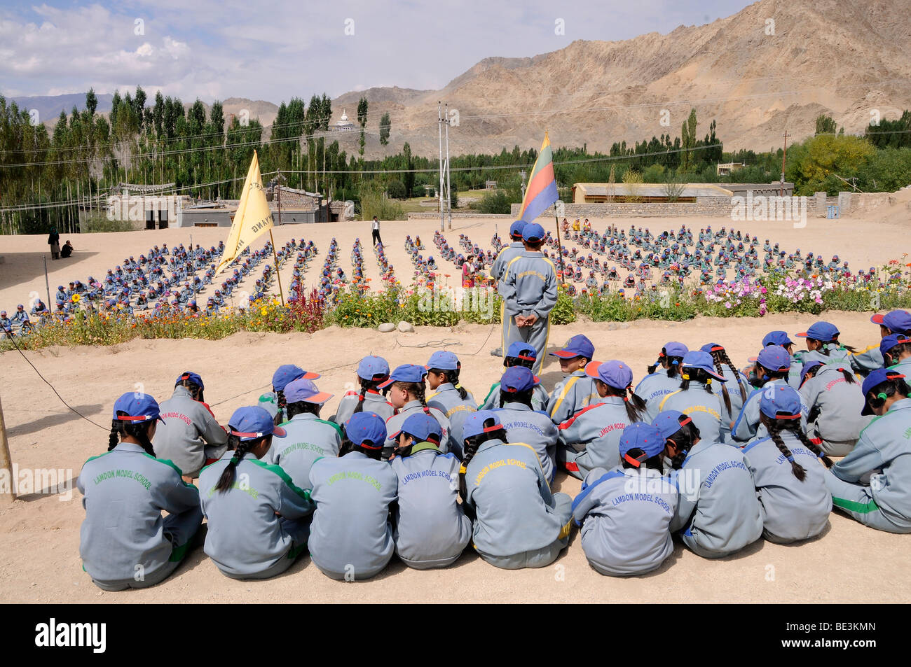 Morning report in the Indian school system at a school in Lamdon, Leh ...