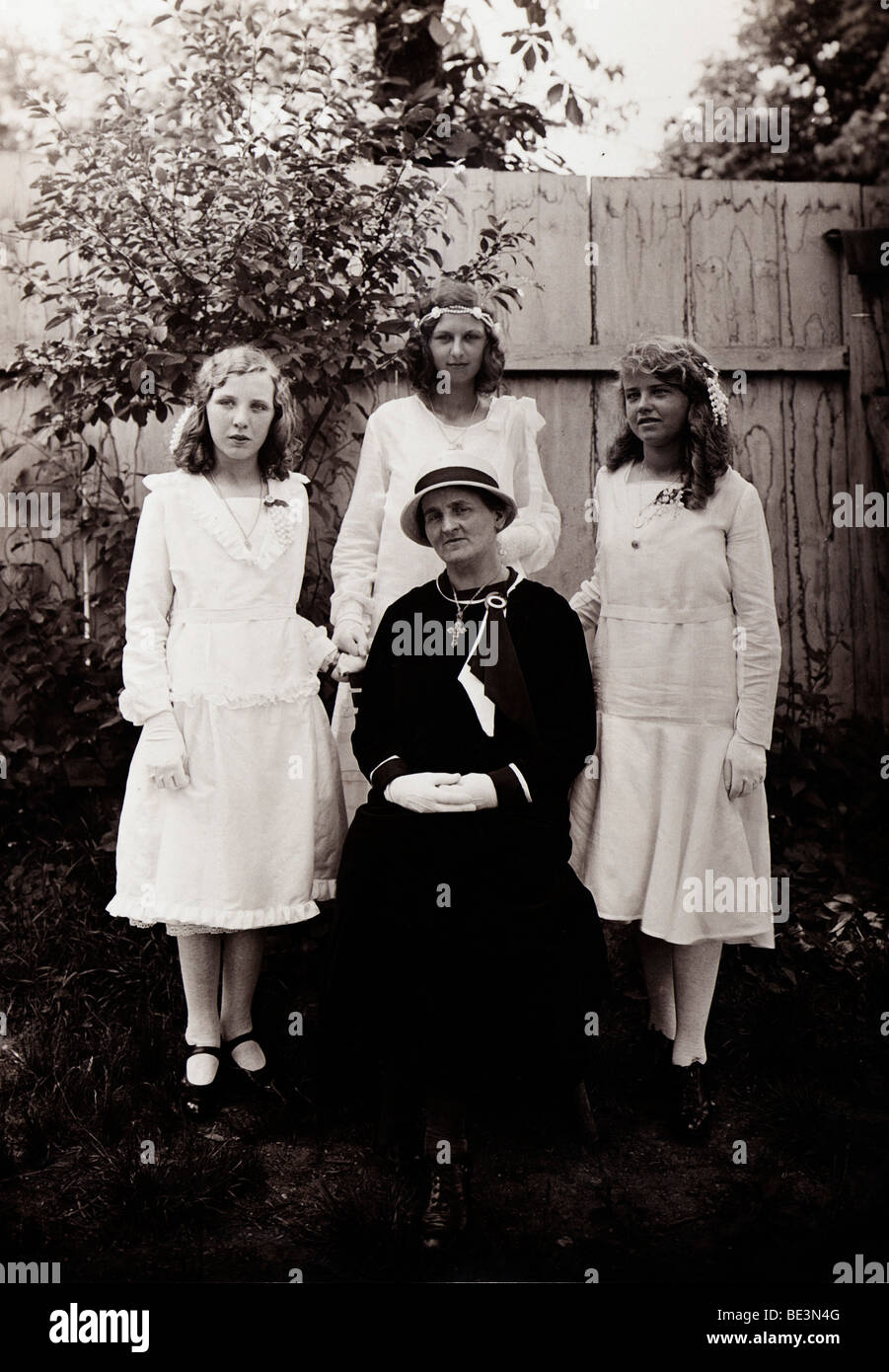 3 girls in Confirmation clothing, historic photo from 1934 Stock Photo ...