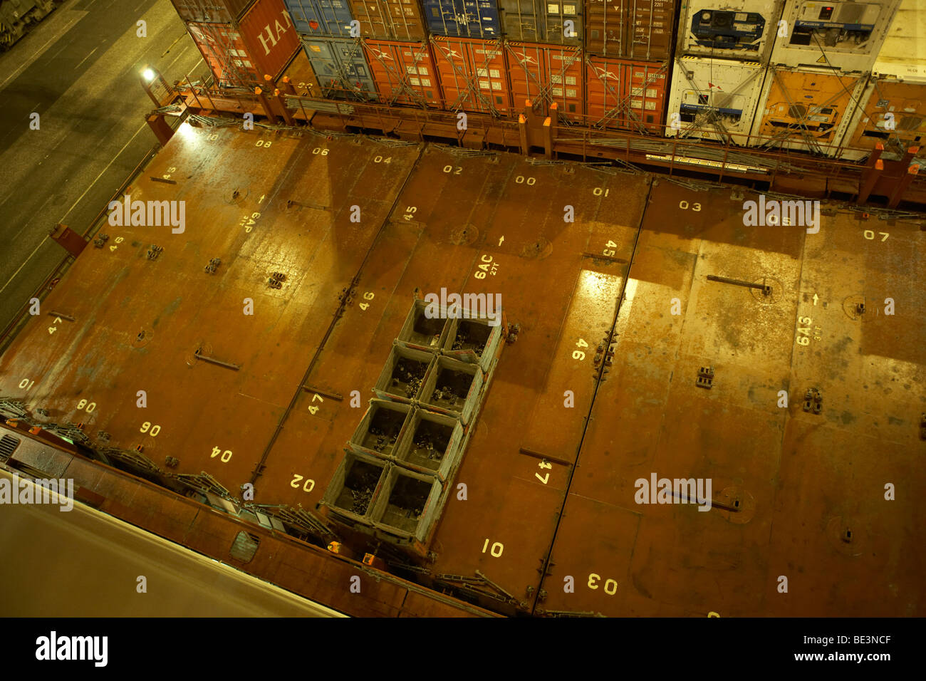 Container, deck, port, container ship Stock Photo - Alamy