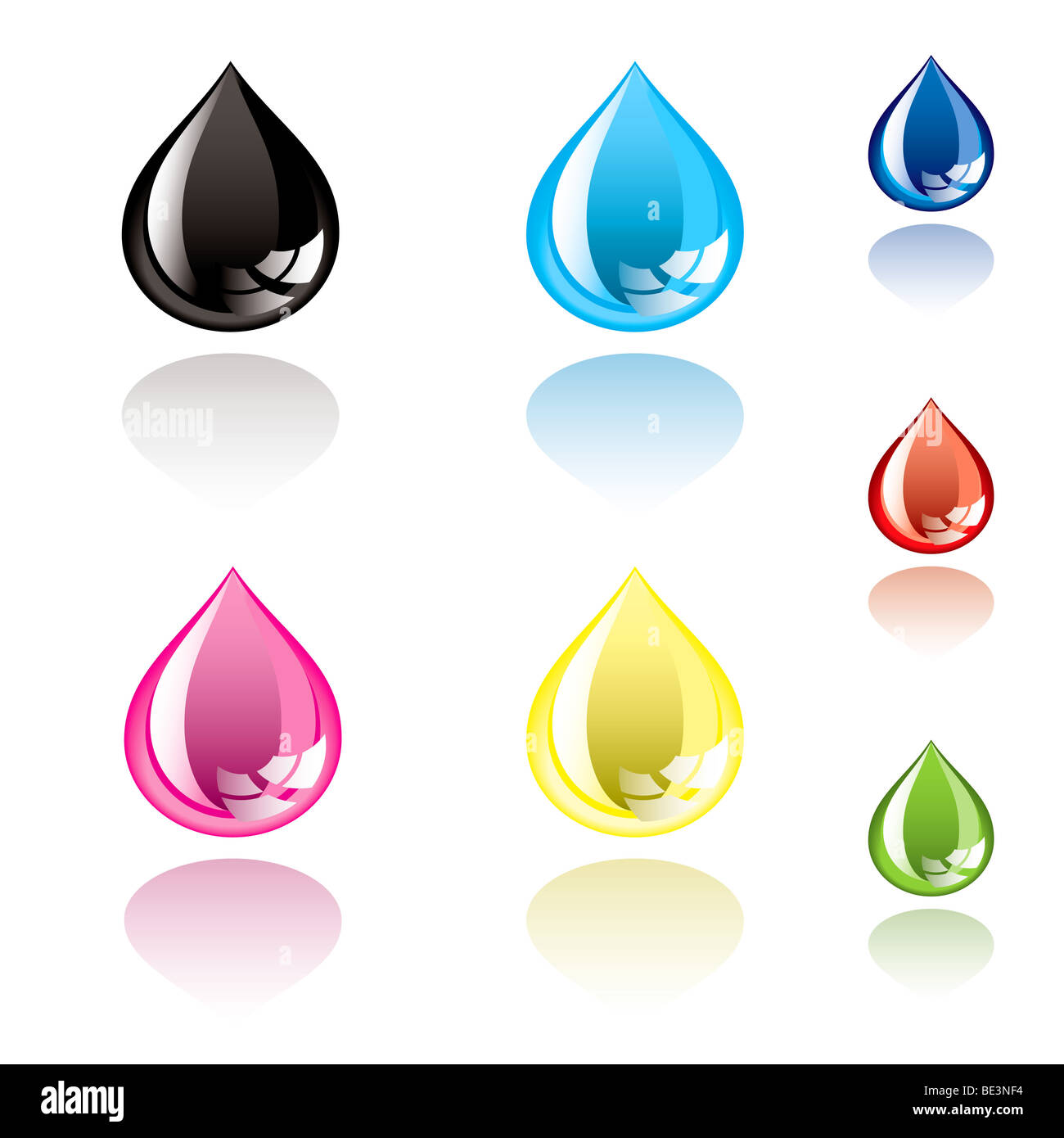 Collection of ink droplets with drop shadow and light reflection Stock ...
