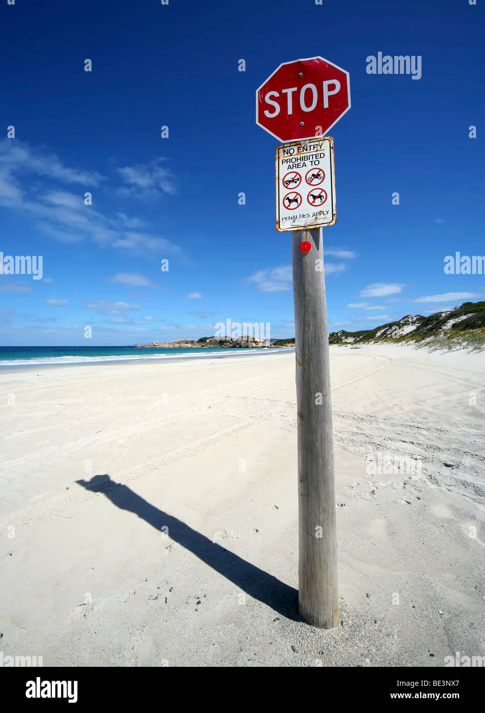 Stop sign at the beach in Albany, Western Australia, Australia Stock ...
