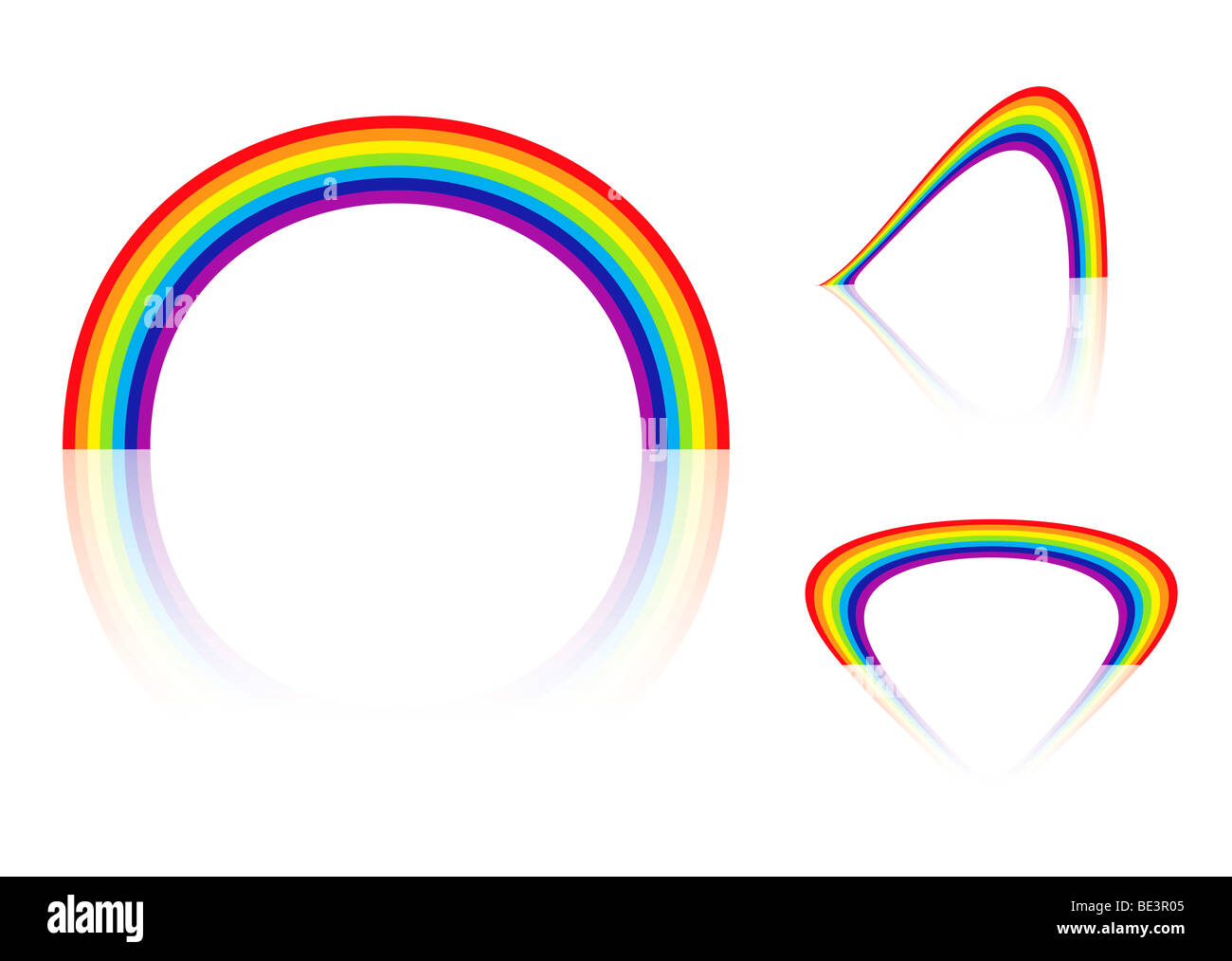 Abstract collection of three bright colourful rainbows with reflection ...