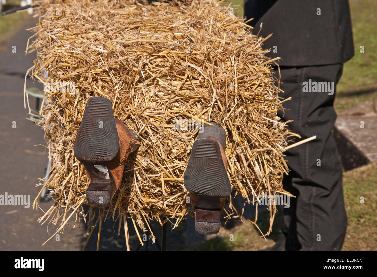 two legs sticking out of a straw bale Stock Photo - Alamy