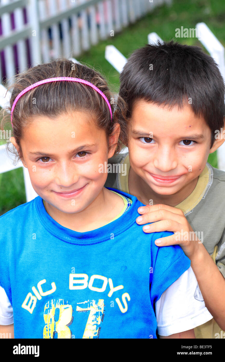 Portrait of two children in the street, Coper, Boyacá, Colombia, South America Stock Photo - Alamy