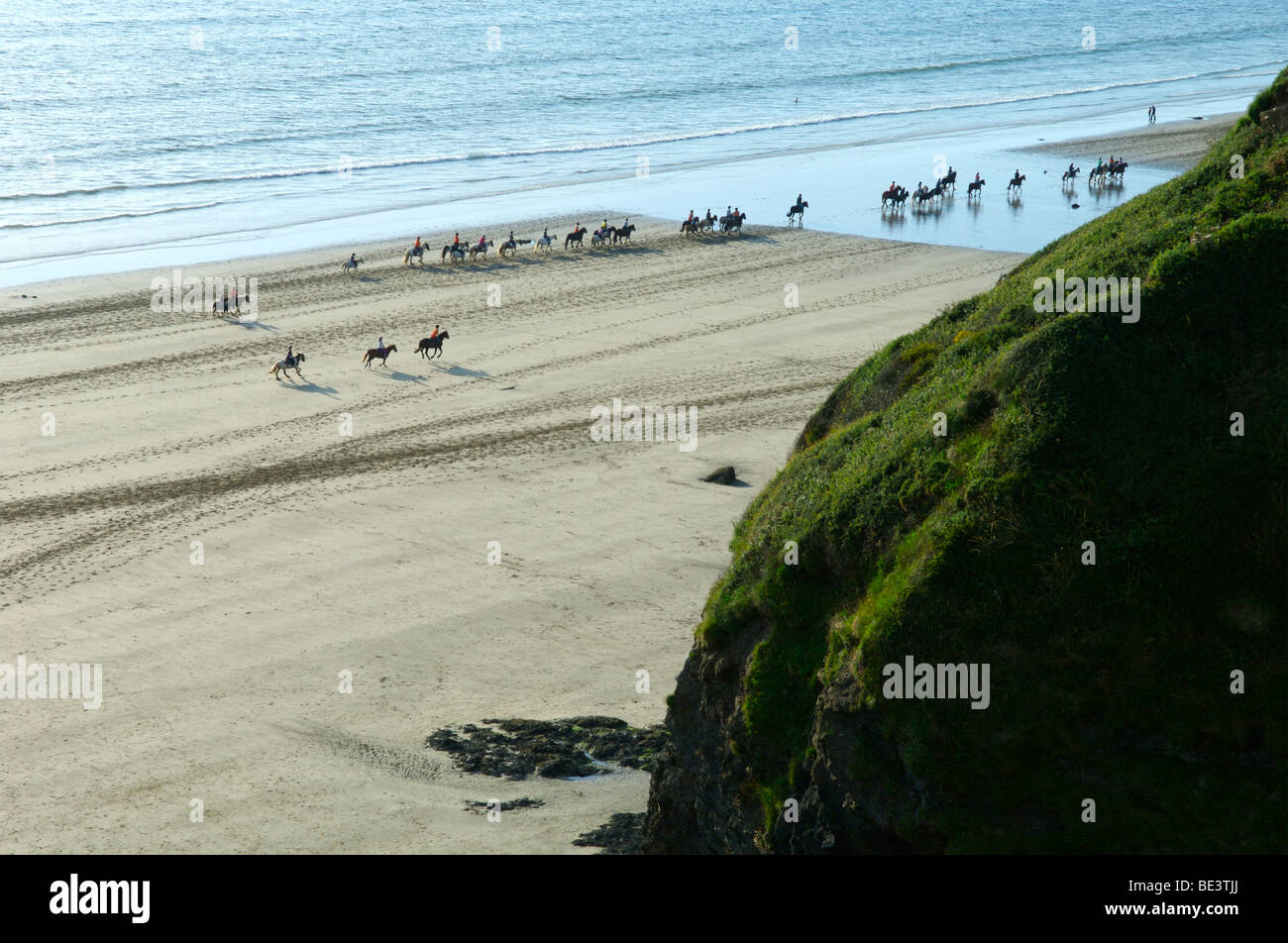Horse riding on the beach at Druidstone, Pembrokeshire, Wales Stock ...